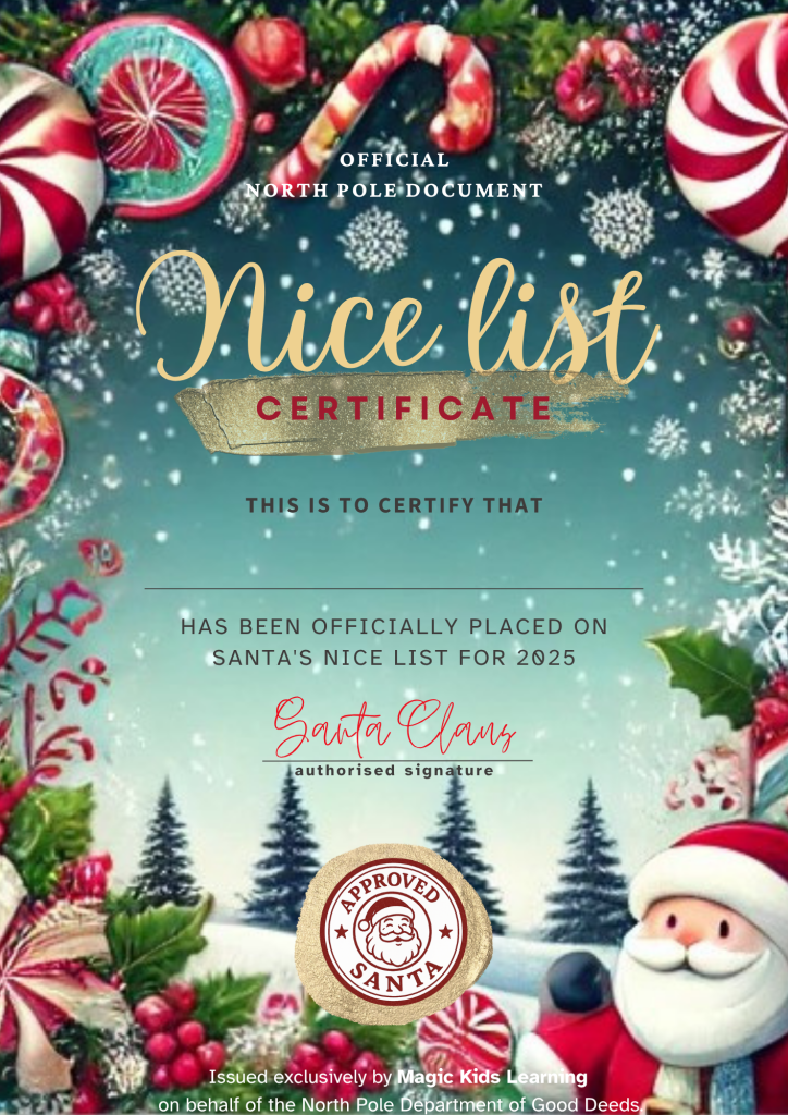 Free Printable Nice List Certificate: Make Christmas Magical - Magic ...