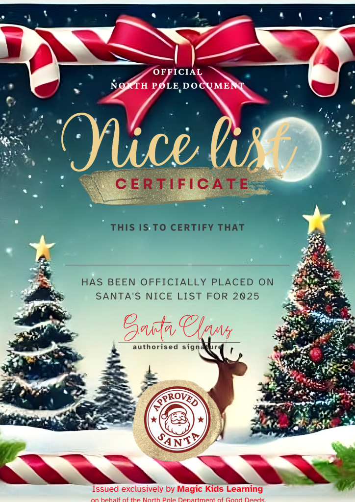 Free Printable Nice List Certificate: Make Christmas Magical - Magic ...