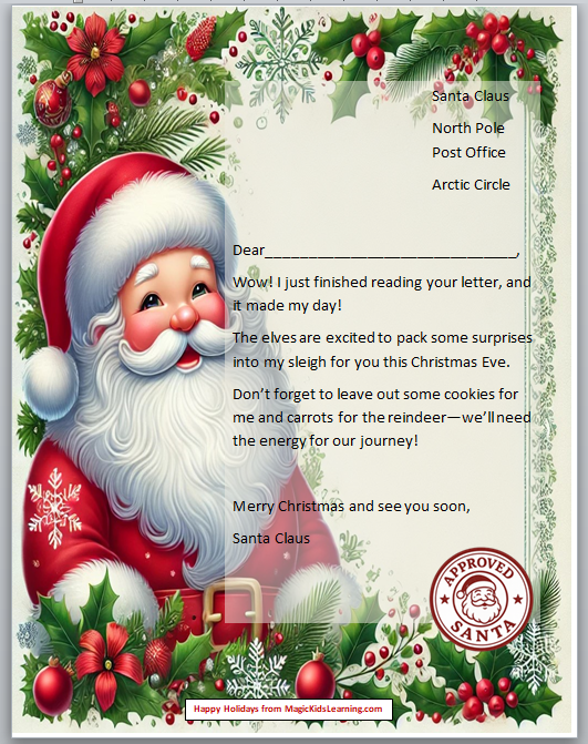 Free Printable Reply Letters from Santa Templates: Surprise Your Kids ...