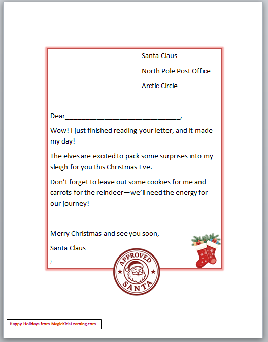 Free Printable Reply Letters from Santa Templates: Surprise Your Kids ...
